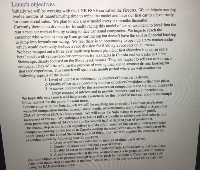 Solved Launch objectives Initially we will be working with | Chegg.com