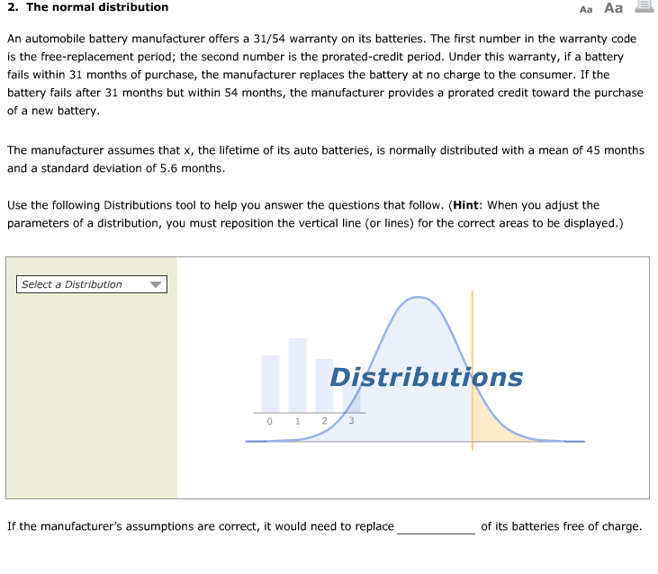 Solved 2. The normal distribution Aa Aa An automobile | Chegg.com