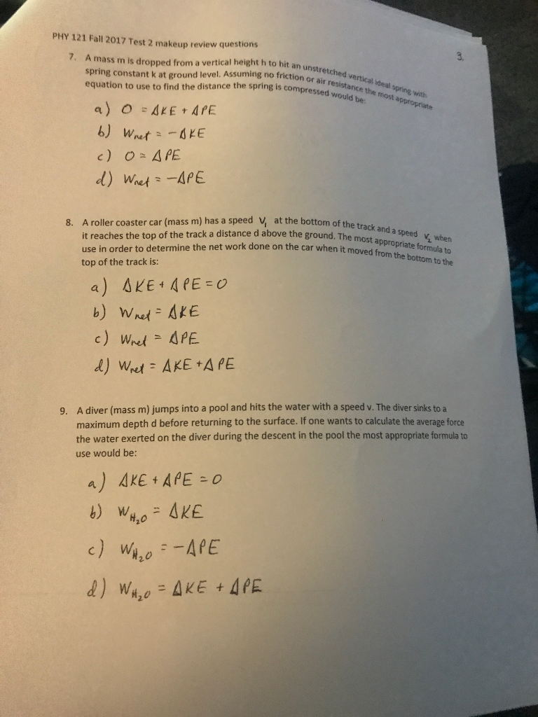 Solved PHY 121 Fall 2017 Make-up review questions for Test 2 | Chegg.com