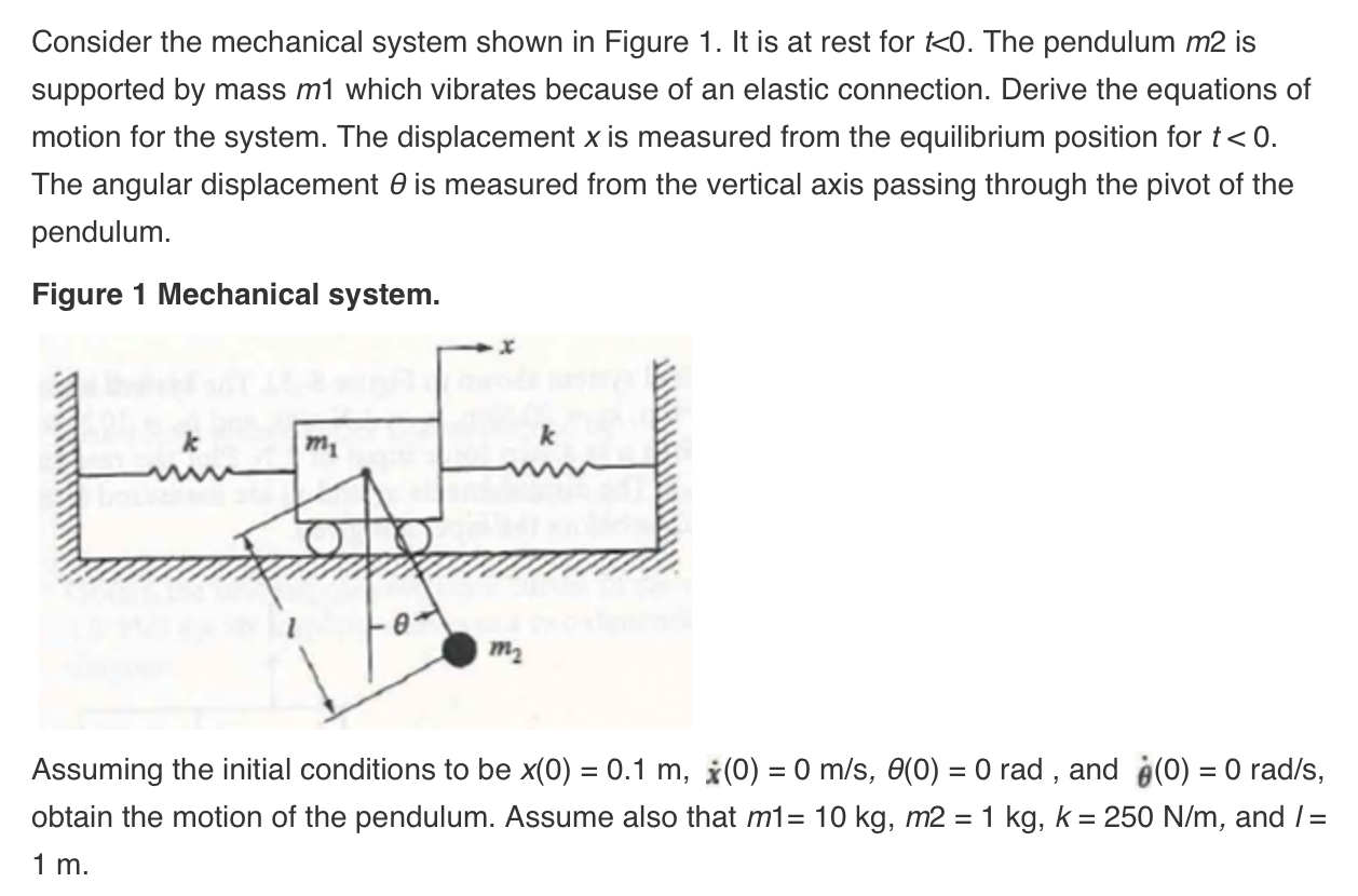 Consider the mechanical system shown in Figure 1. It | Chegg.com