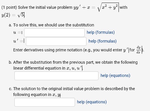 Solved (1 point) Solve the initial value problem yy a y4 | Chegg.com