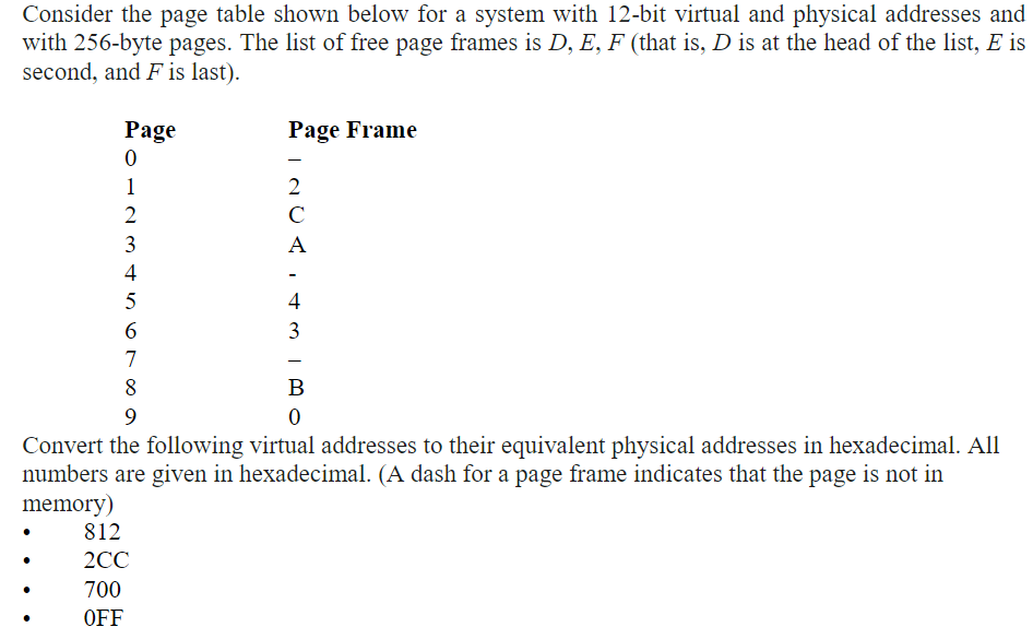Solved Consider the page table shown below for a system with | Chegg.com
