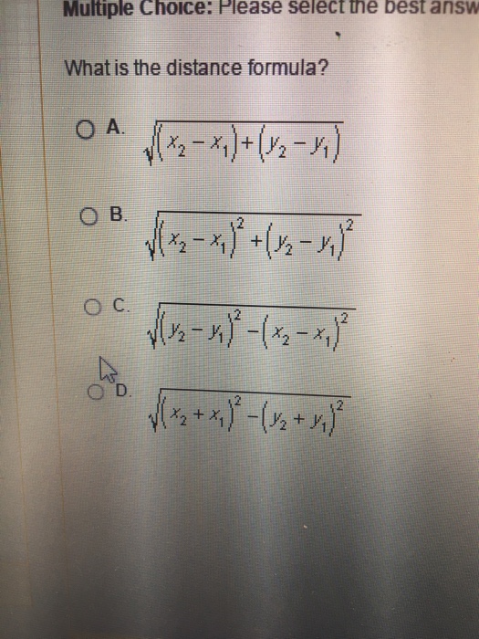 Solved What is the distance formula? squareroot (x_2 - x_1) | Chegg.com