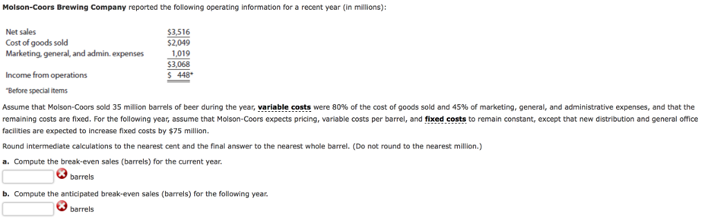 Solved Molson-Coors Brewing Company reported the following | Chegg.com