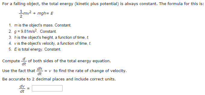 Solved For a falling object, the total energy (kinetic plus | Chegg.com