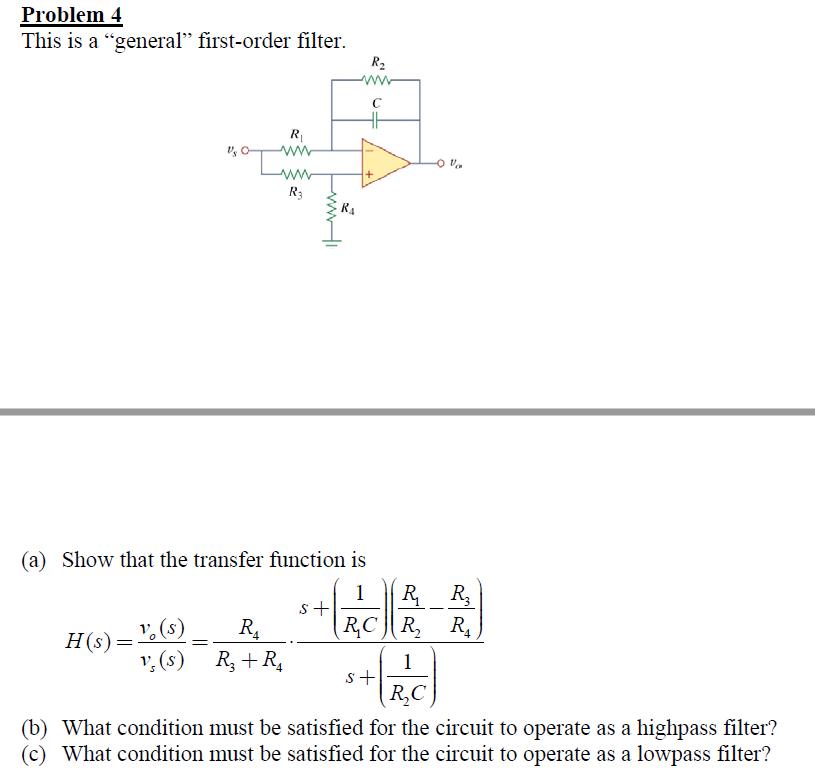 Solved This is a "general" first-order filter. Show that | Chegg.com