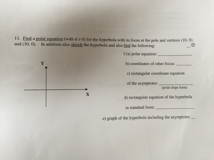 Find a polar equation (with d>0) for the hyperbola | Chegg.com