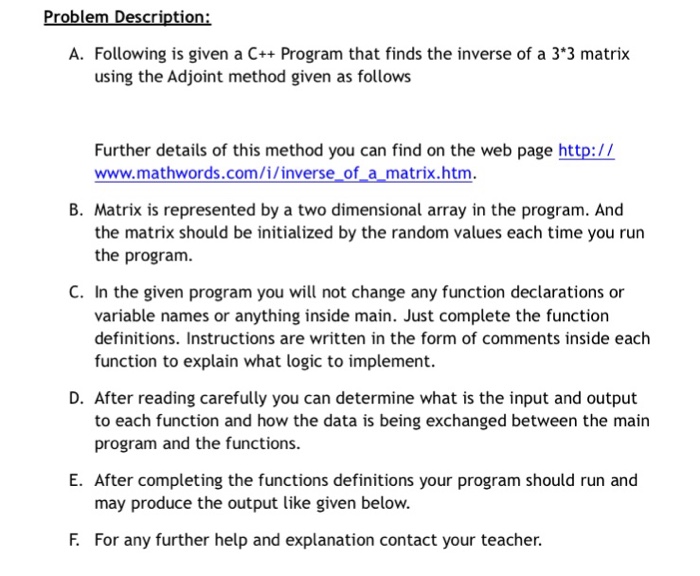 Problem Description: A. Following is given a C++ | Chegg.com