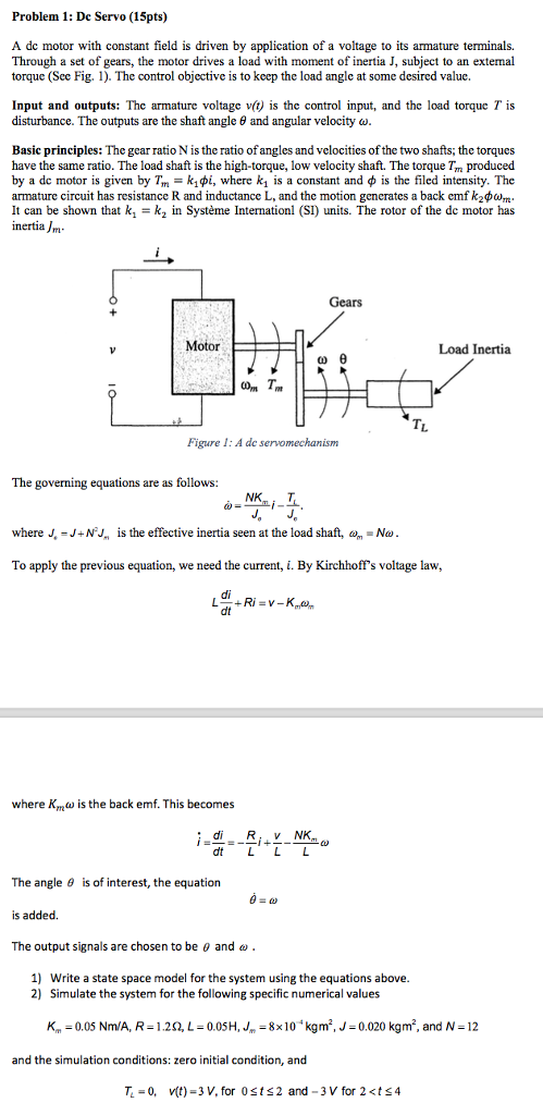Solved Problem 1: Dc Servo (15pts) A dc motor with constant | Chegg.com