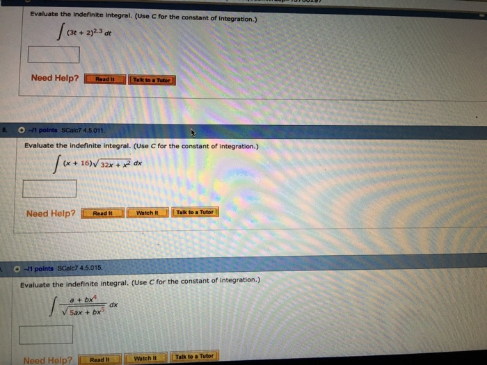 Solved Evaluate the indefinite integral. (Use C for the | Chegg.com Solved Evaluate the indefinite integral. (Use C for the | Chegg.com
