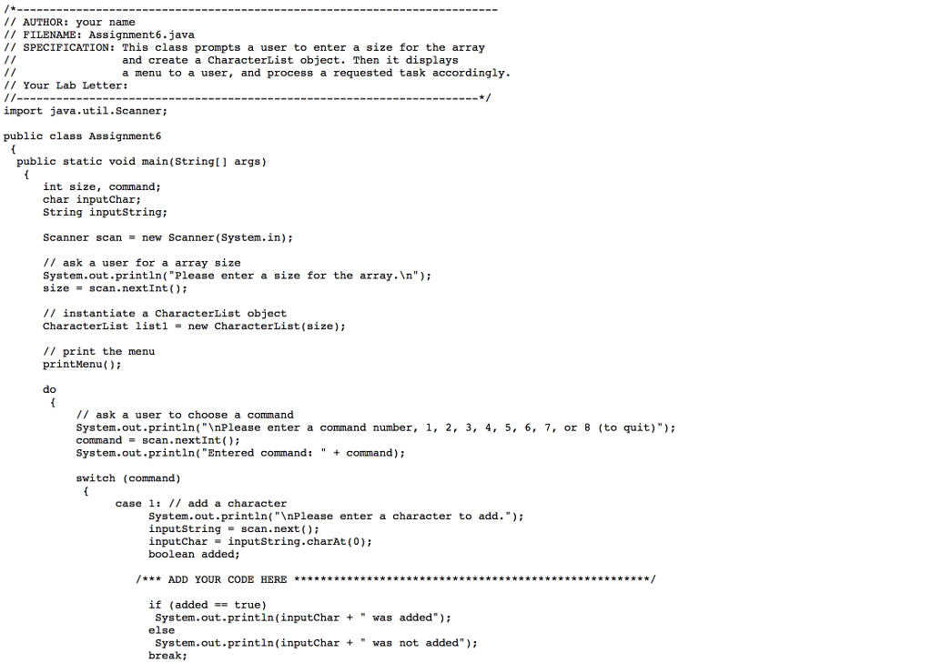Your assignment is to create a class called | Chegg.com