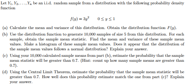 Solved Let Yi, Y2,.... Yn be an i.i.d. random sample from a | Chegg.com