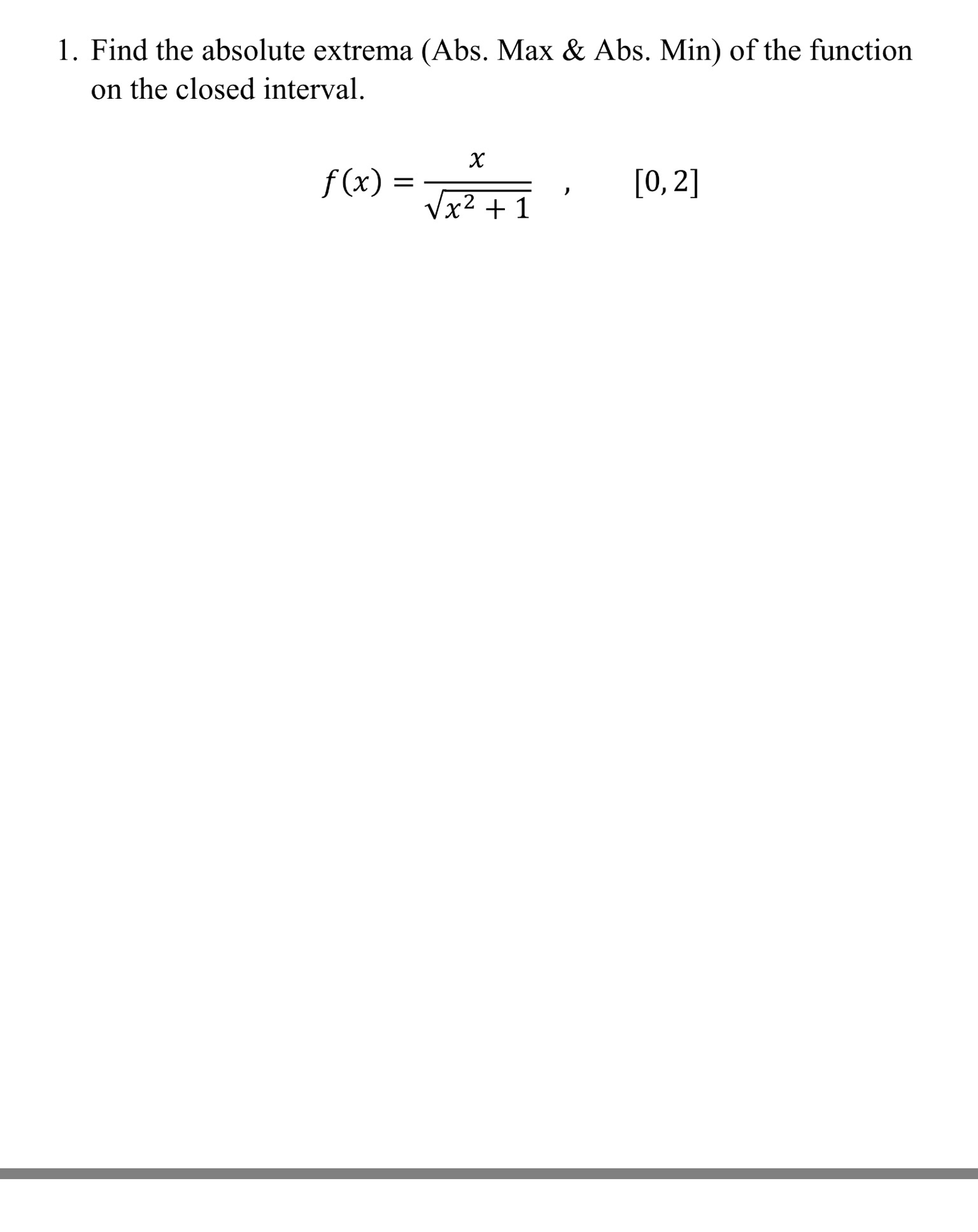 Solved Find the absolute extrema (Abs. Max & Abs. Min) of | Chegg.com