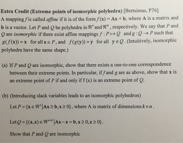 Solved Extra Credit (Extreme points of isomorphic polyhedra) | Chegg.com