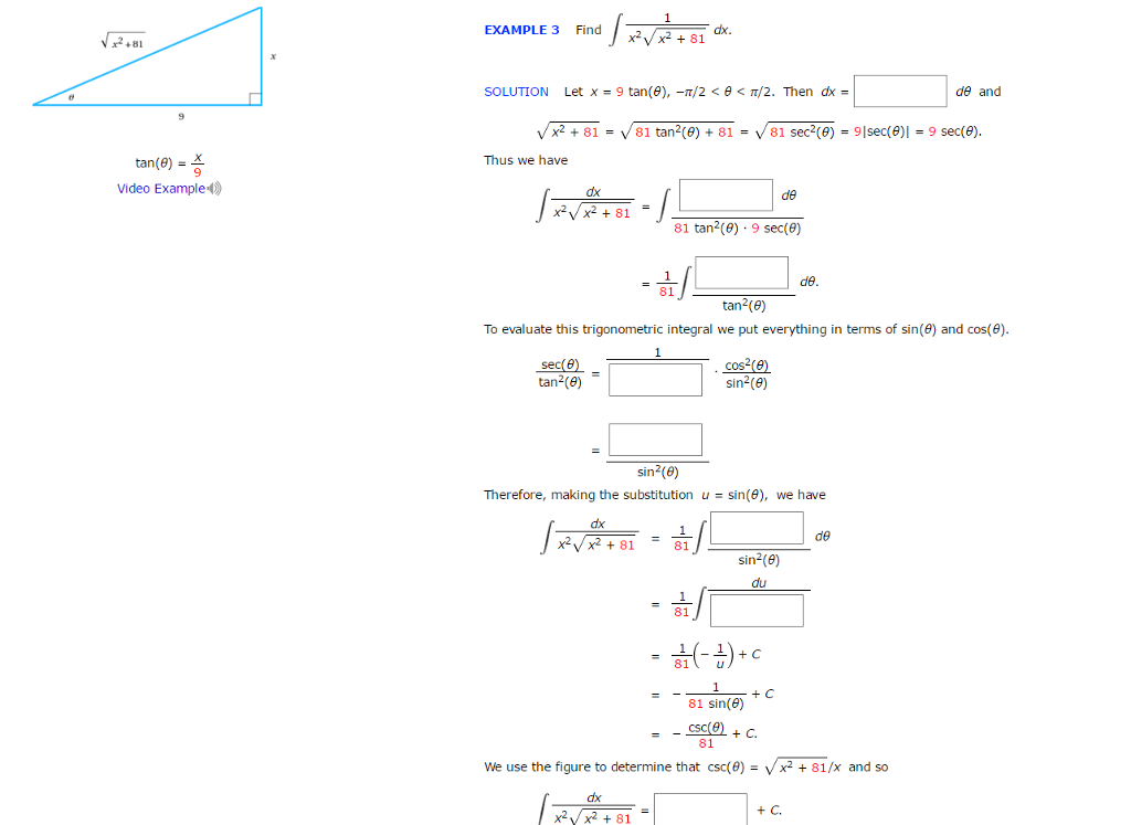 Solved Find integral 1/x^2 Squareroot x^2 + 81 dx. Let x = | Chegg.com