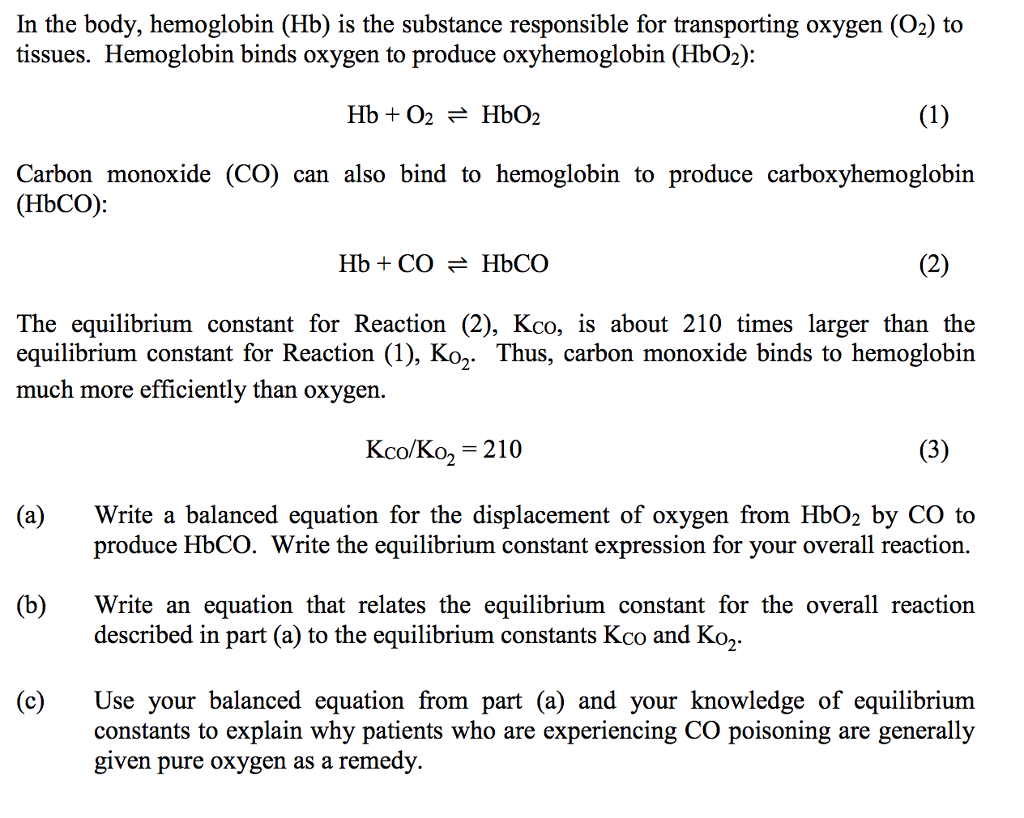 Solved In the body, hemoglobin (Hb) is the substance | Chegg.com
