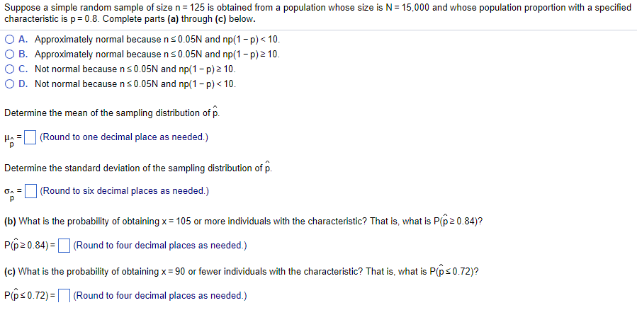 Solved Suppose a simple random sample of size n 125 is | Chegg.com