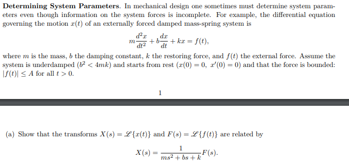 Solved Determining System Parameters. In mechanical design | Chegg.com