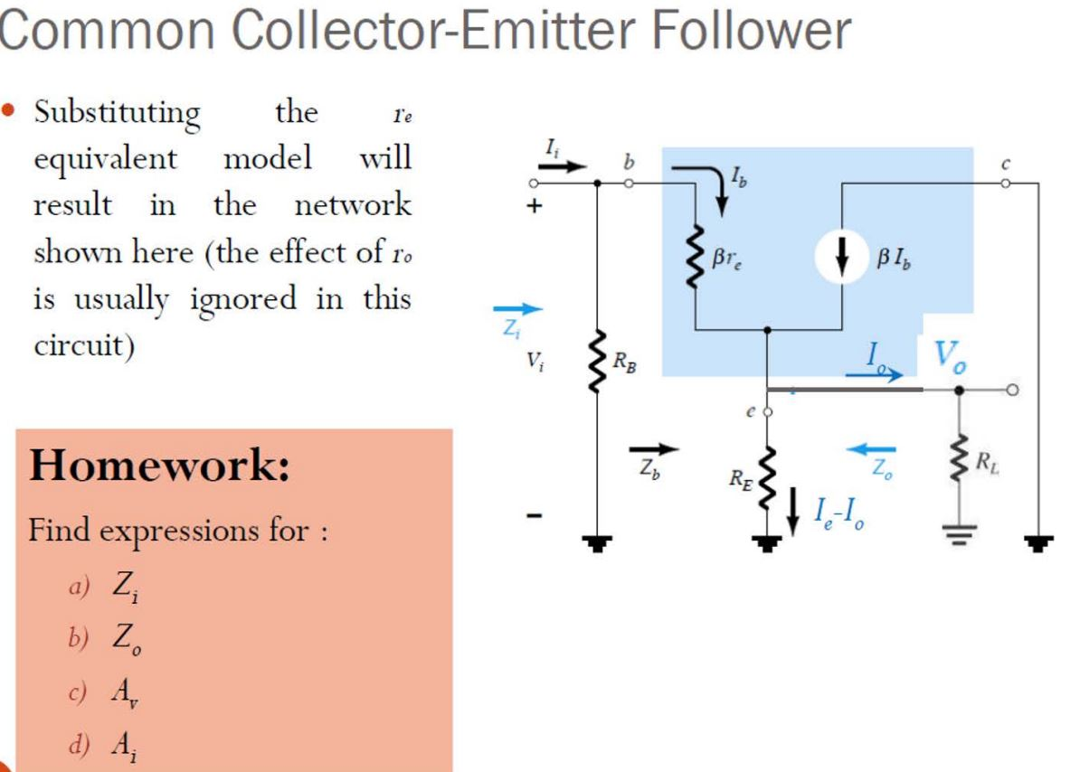 Solved Common Collector-Emitter Follower Substituting the | Chegg.com