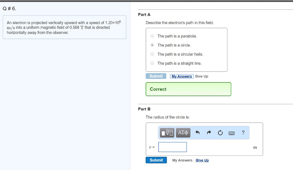 Solved Q#6. Part A An electron is projected vertically | Chegg.com