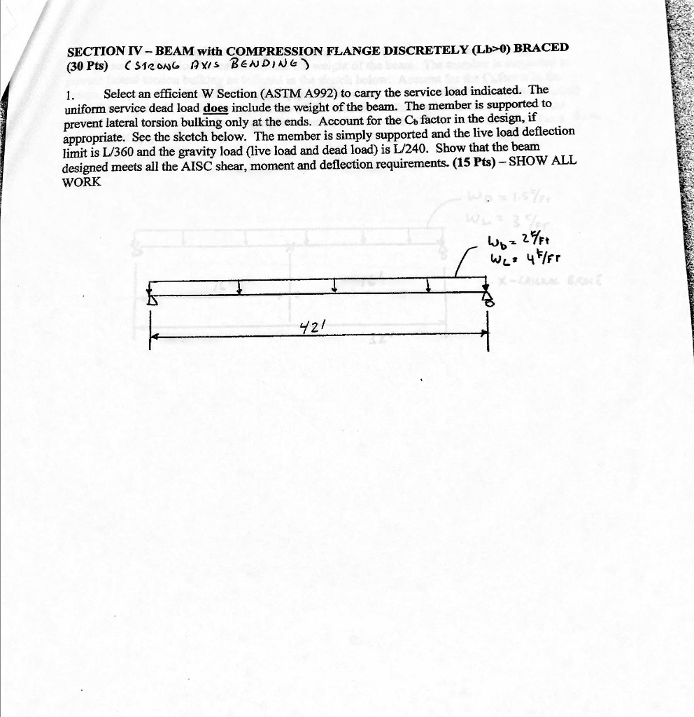 Solved BEAM with COMPRESSION FLANGE DISCRETELY (Lb > 0) | Chegg.com