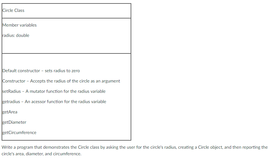 Solved Write A Program That Demonstrates The Circle Class