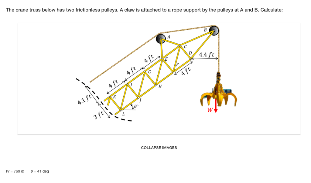 Solved The crane truss below has two frictionless pulleys. A | Chegg.com