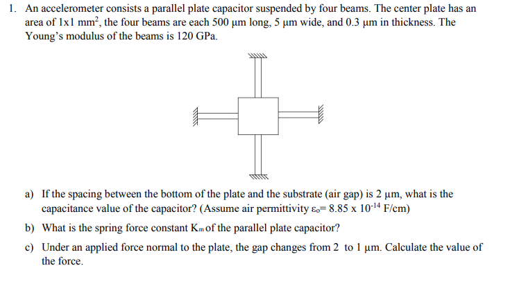 Solved 1. An accelerometer consists a parallel plate | Chegg.com
