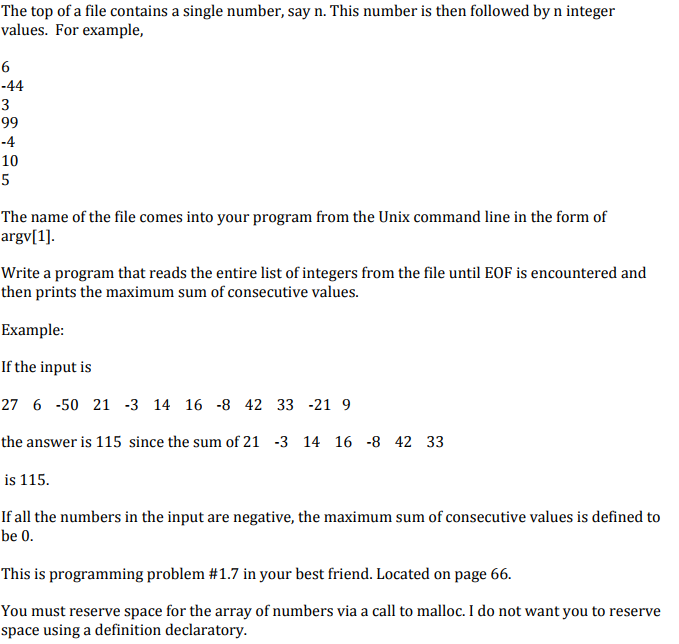 Solved The top of a file contains a single number, say n. | Chegg.com