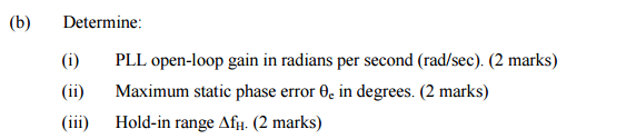 Solved (b) Determine (i) PLL open-loop gain in radians per | Chegg.com