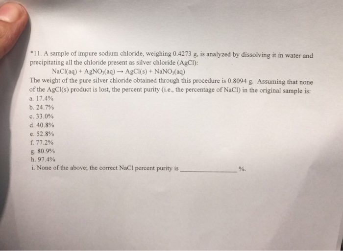 Solved A sample of impure sodium chloride, weighing 0.4273 | Chegg.com