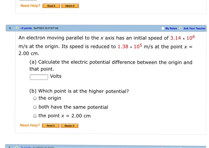 Solved An Electron Moving Parallel To The X Axis Has An