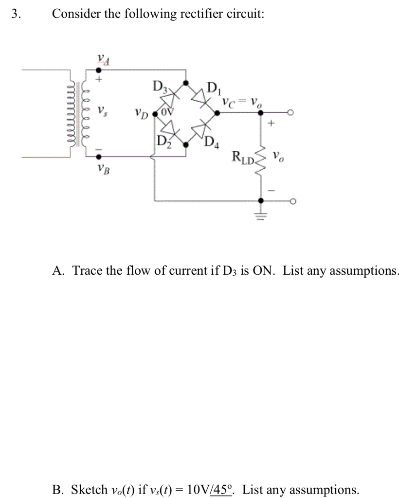 Solved Consider the following rectifier circuit: D2 A. Trace | Chegg.com