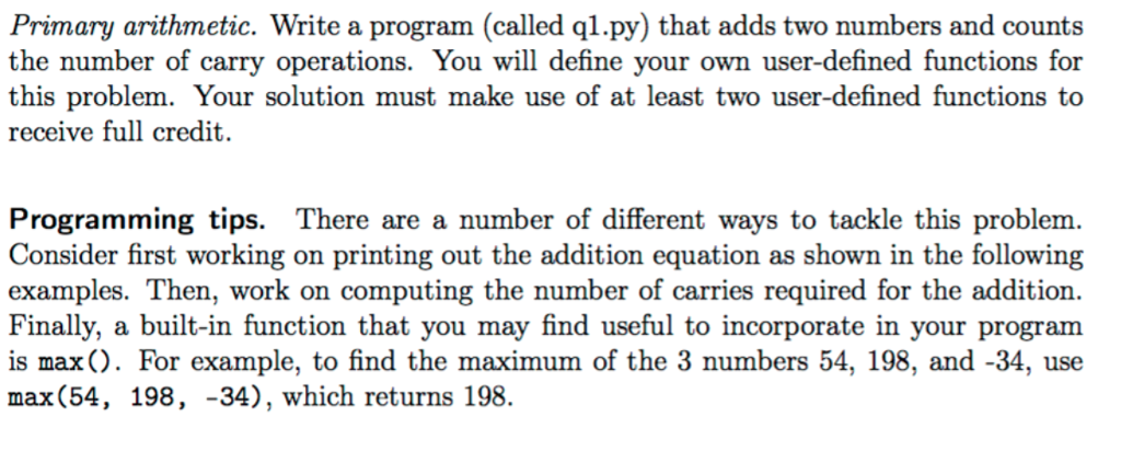 Solved Primary arithmetic. Write a program (called ql.py) | Chegg.com
