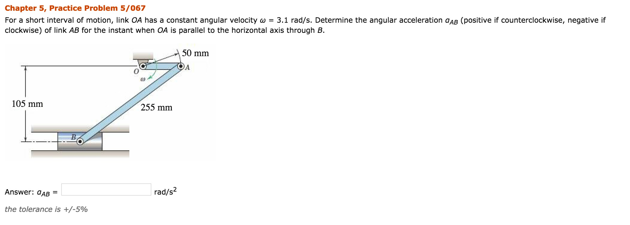 Solved For a short interval of motion, link OA has | Chegg.com