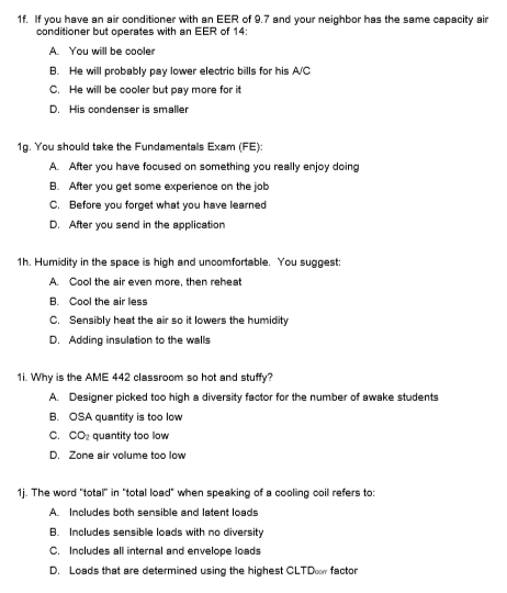 Solved Can someon help me out with the HVAC multiple choise | Chegg.com