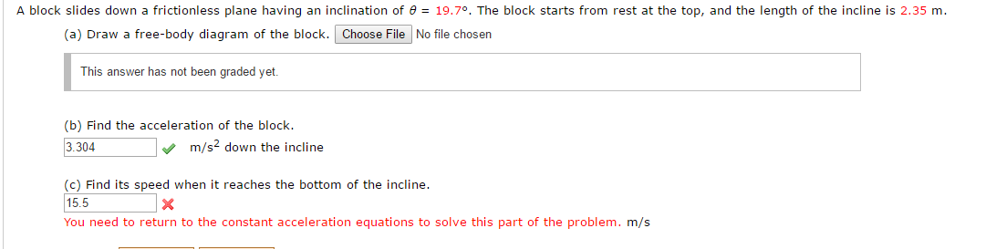 Solved A block slides down a frictionless plane having an | Chegg.com