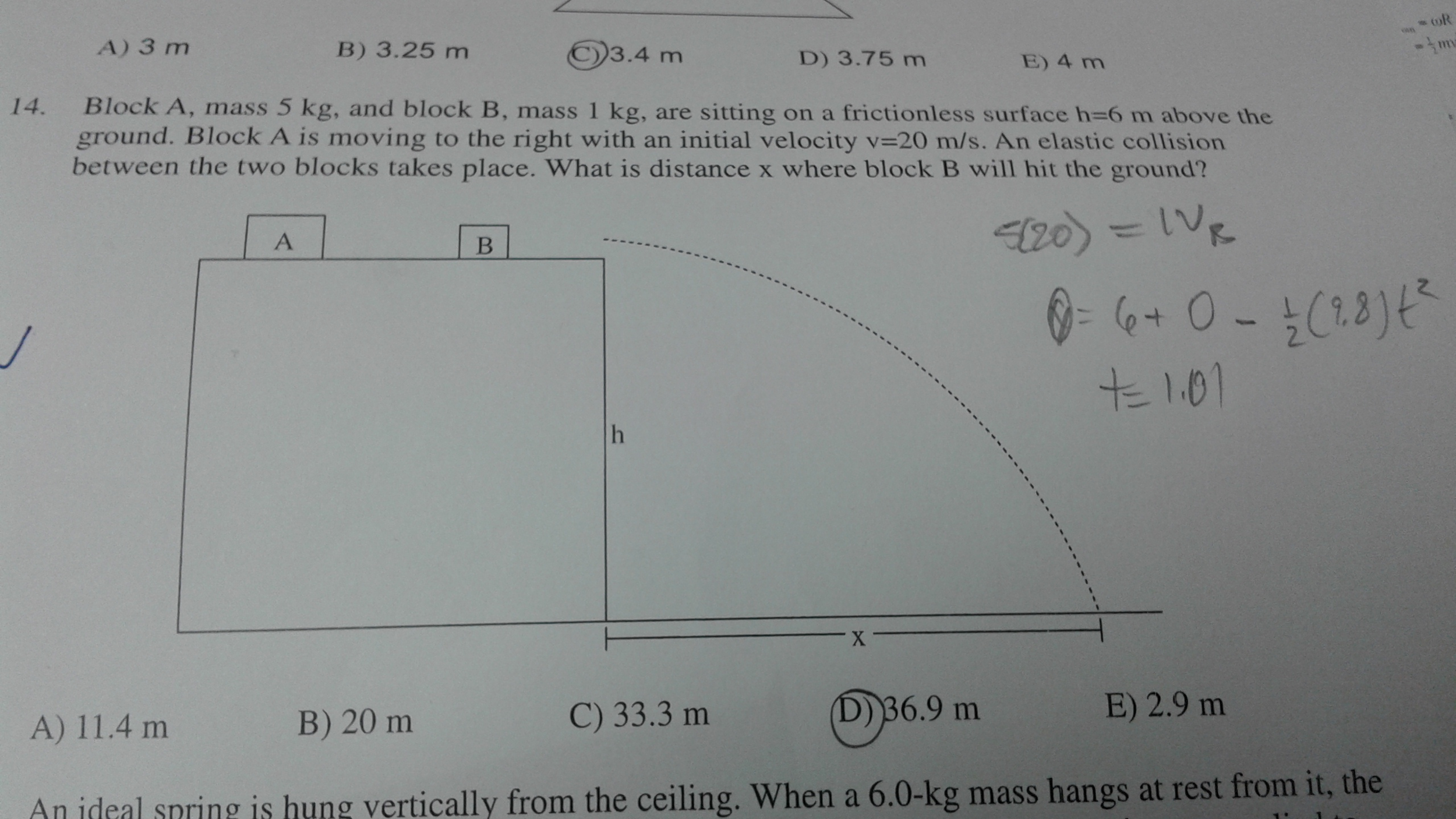 Solved Block A, mass 5kg, and block B, mass 1kg, are sitting | Chegg.com