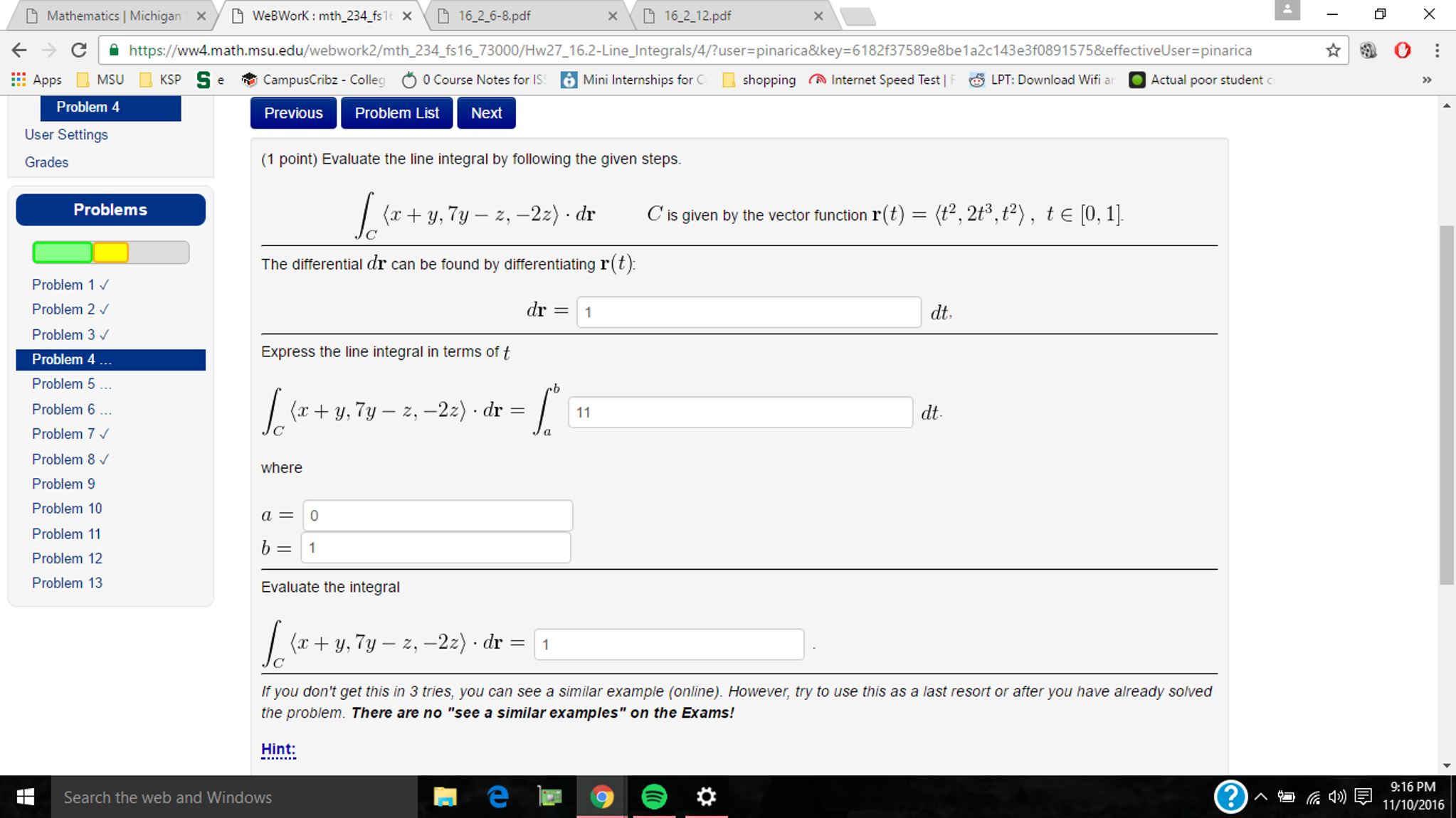 Solved D Mathematics I Michigan X D WeBWorK: mth 234 fs x D | Chegg.com