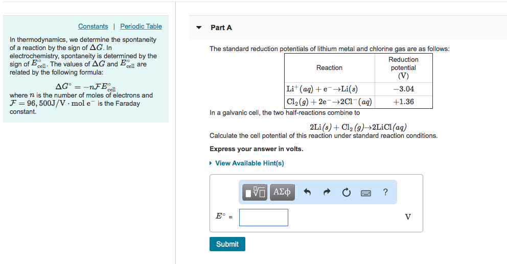 Solved Constants| Periodic Table Part A In thermodynamics, | Chegg.com
