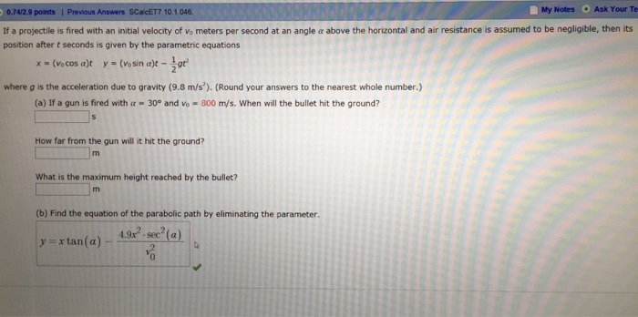 Solved If A Projectile Is Fired With An Initial Velocity Of