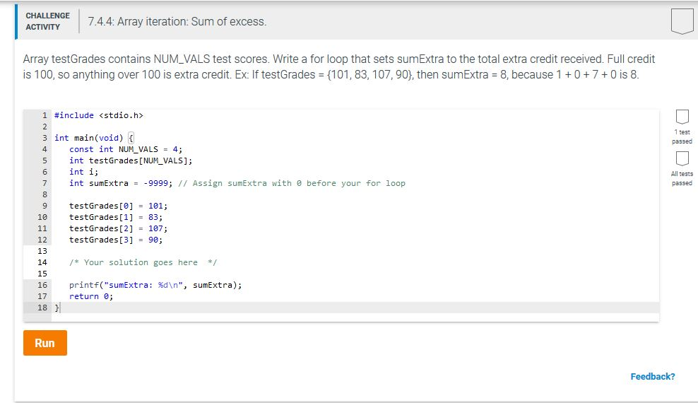 Solved CHALLENGE ACTIVITY 7.4.4: Array iteration: Sum of | Chegg.com