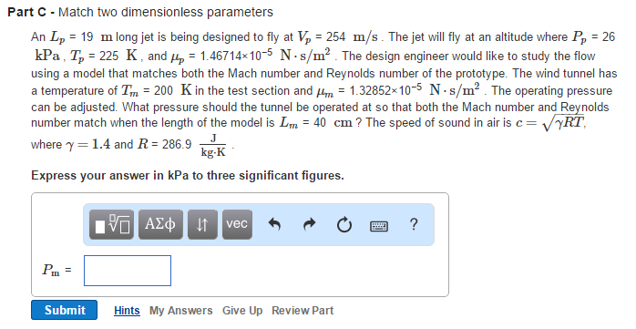 Solved Part C Match two dimensionless parameters An L 19 m | Chegg.com