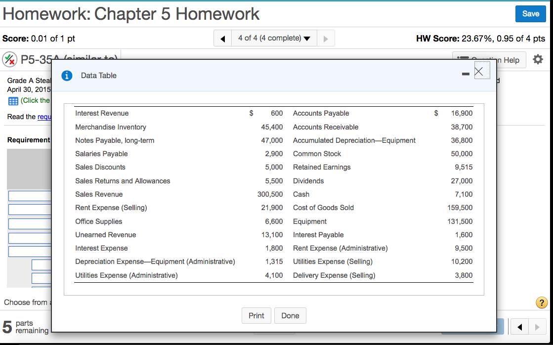 Solved Homework: Chapter 5 Homework Save Score: 0.01 of 1 pt | Chegg.com