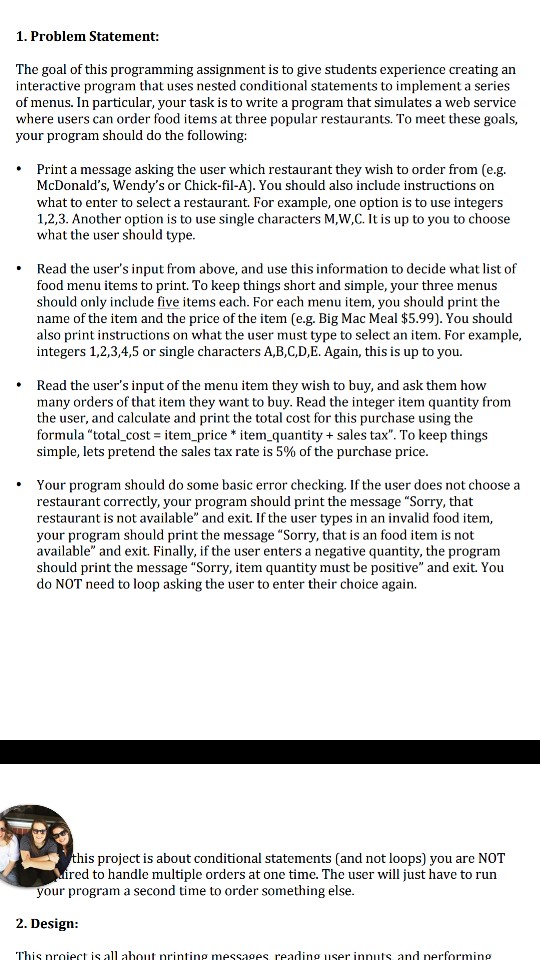 Solved 1. Problem Statement: The goal of this programming | Chegg.com