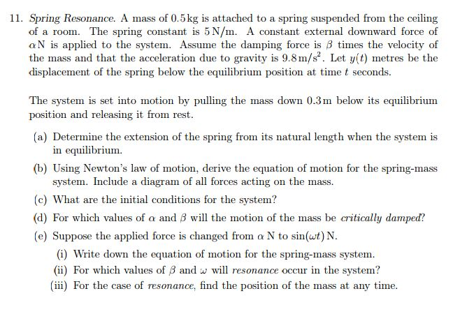 Solved Spring Resonance. A mass of 0.5 kg is attached to a | Chegg.com