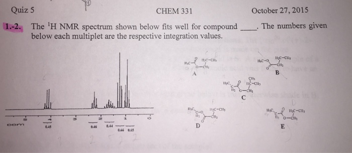Solved The^1 H NMR spectrum shown below fits well for | Chegg.com