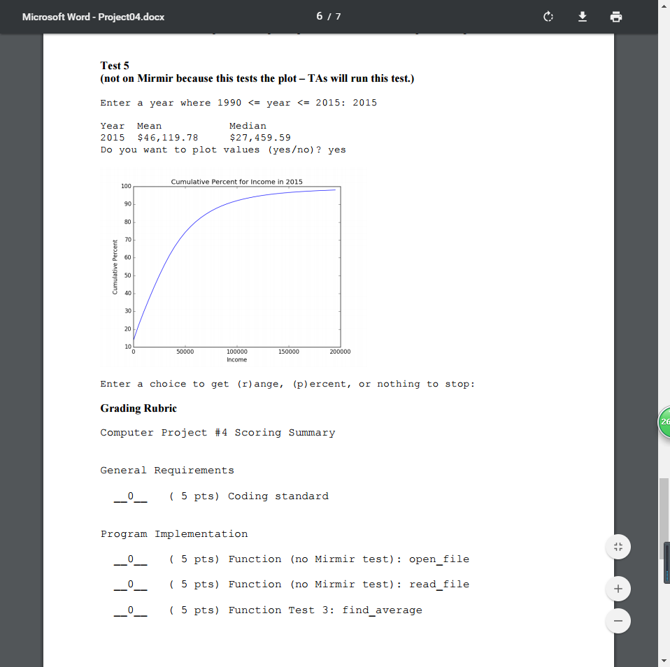 Solved Summer 2017 CSE 231 Computer Project #4 (6/7/2017 | Chegg.com