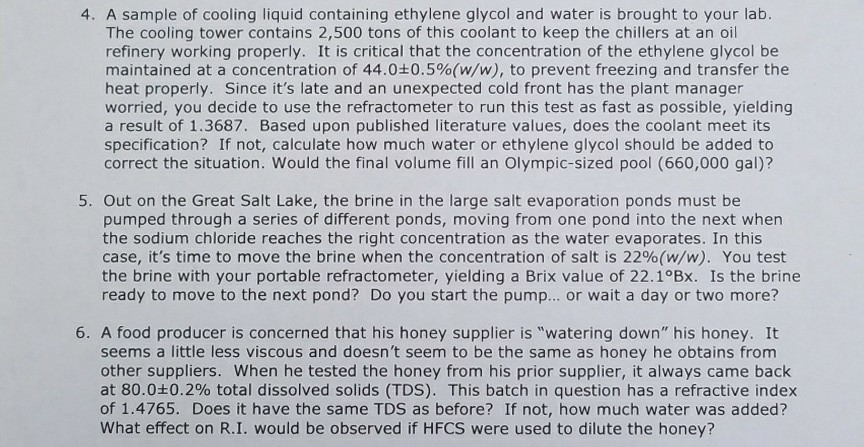 Solved 4. A sample of cooling liquid containing ethylene | Chegg.com