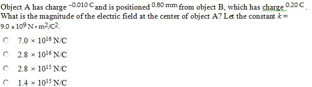 Solved Object A has charge ^-0.010c and is positioned | Chegg.com